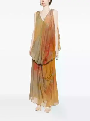 YANGKEHAN Floral Print Draped Dress