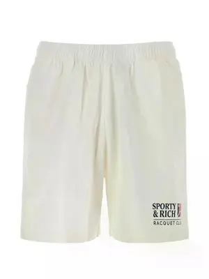 SPORTY & RICH Elasticated Logo Shorts - Neutrals