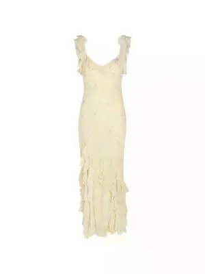 LoveShackFancy Floral Print Ruffled Maxi Dress - Yellow