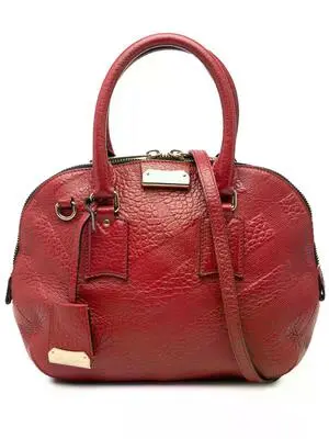 Burberry Heritage Grain Check Embossed Leather Orchard Bowling Bag - Red