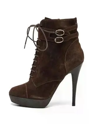 Saint Laurent Suede Lace-up Platform Stiletto Ankle Boots - Brown