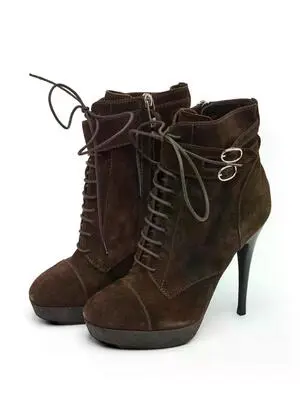 Saint Laurent Suede Lace-up Platform Stiletto Ankle Boots