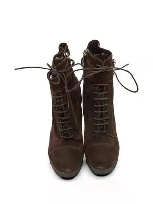 Saint Laurent Suede Lace-up Platform Stiletto Ankle Boots