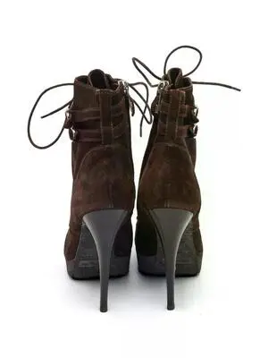 Saint Laurent Suede Lace-up Platform Stiletto Ankle Boots