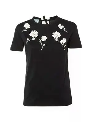Prada Floral Embellished Tie Detail T-shirt
