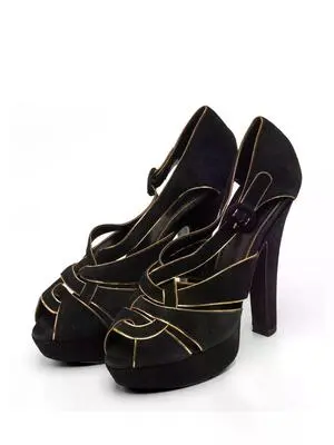 Dolce & Gabbana Suede Heeled Sandals With Gold-tone Trims