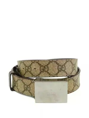 Gucci Gg Supreme Engraved Buckle Belt - Neutrals