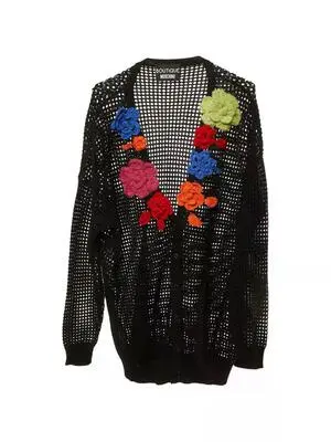 Moschino Open-knit Floral Appliqué Cardigan - Black