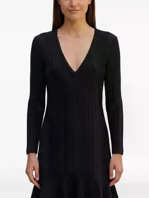 Saint Laurent Ribbed Knit Ruffled Midi Dress