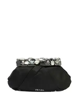 Prada Crystal-embellished Logo Clutch Bag - Black