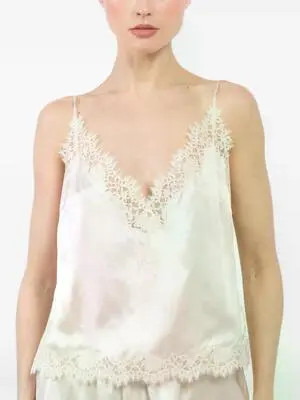 DÔEN Lace-detail V-neck Top - Neutrals