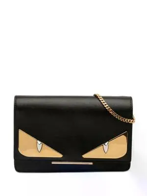 Fendi Eye Monster Leather Wallet On Chain Crossbody Bag - Black