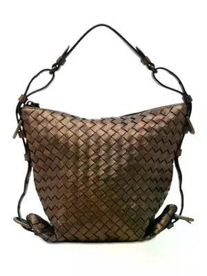 Bottega Veneta Metallic Nappa Intrecciato Belted Loop Handbag - Brown