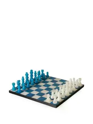 CU I SEEYOU Checkered Alabaster Chess Set - Blue