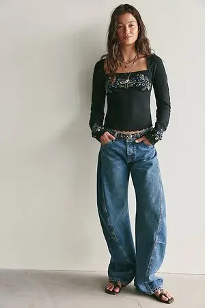 Free People Olivia Embroidered Long-sleeve Top - Black Combo