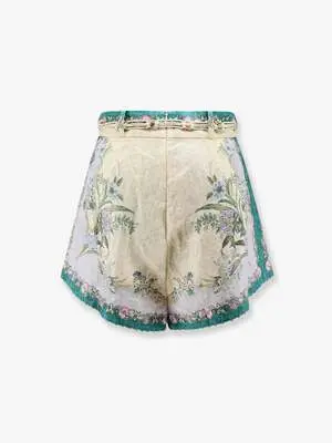 Zimmermann Indra Belted Printed Linen Shorts - Multicolor