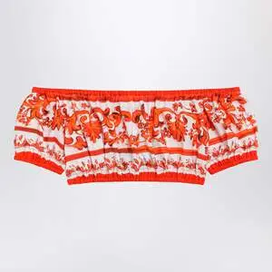 Dolce & Gabbana Maiolica-print Cotton Poplin Top - Orange