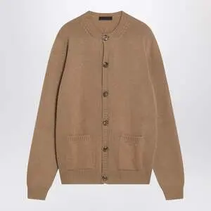 Prada Cashmere Crew Neck Cardigan With Front Pockets - Brown