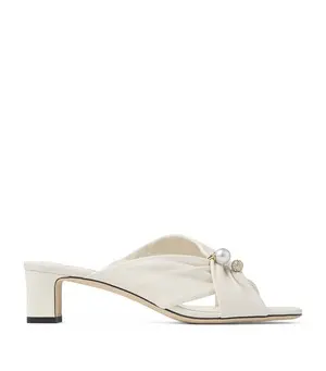 JIMMY CHOO Rafi Pearl And Crystal Embellished Leather Mules - White