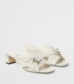 JIMMY CHOO Rafi Pearl And Crystal Embellished Leather Mules - White
