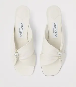 JIMMY CHOO Rafi Pearl And Crystal Embellished Leather Mules - White