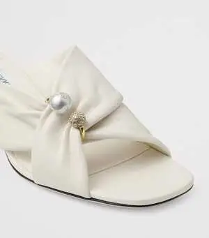 JIMMY CHOO Rafi Pearl And Crystal Embellished Leather Mules - White