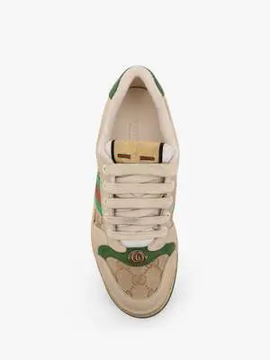 Gucci Screener Leather And Gg Supreme Fabric Sneakers - Cream
