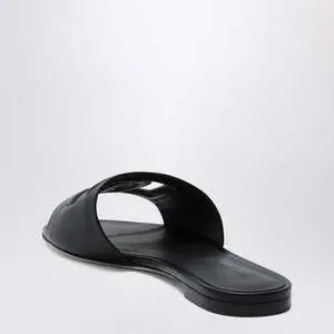 Dolce & Gabbana Calfskin Leather Slides With Dg Logo - Black