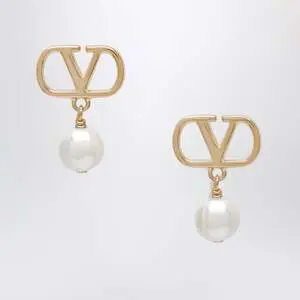 Valentino Garavani Vlogo Pearl Drop Earrings In Gold-tone Brass - Silver