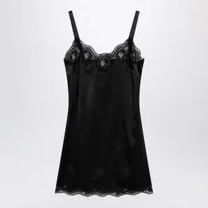 Dolce & Gabbana Silk Satin Slip With Lace Trim - Black