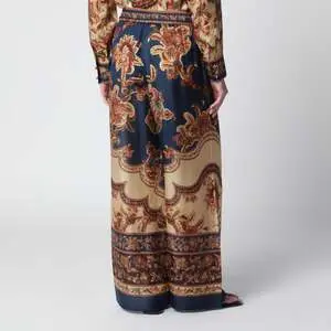 Zimmermann Navy Jacobean Silk Trousers - Multicolor