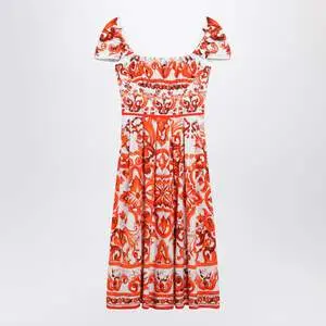Dolce & Gabbana Maiolica-print Cotton Poplin Dress - Orange