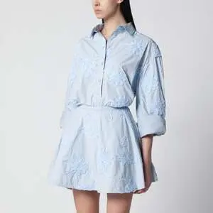 ROTATE BY BIRGER CHRISTENSEN Flower Appliqué Organic Cotton Oversized Shirt - Blue