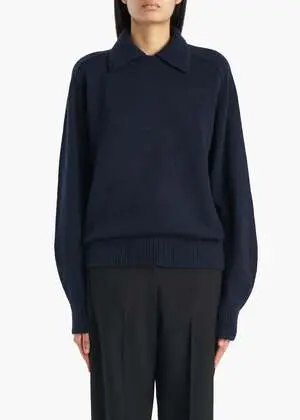 Khaite Jackson Merino Wool & Cashmere Blend Sweater - Midnight Navy
