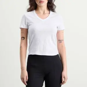 SKIMS Worn In Jersey Baby V Neck T-shirt - Snow