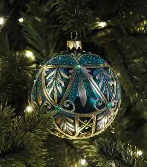 Harrods Glitter Leaf Pattern Bauble