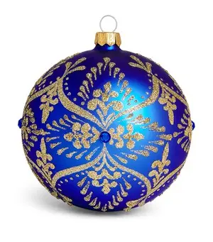 Harrods Glitter Fleur-de-lis Pattern Bauble - Blue