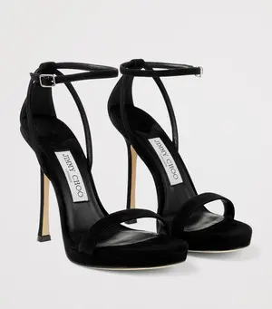 JIMMY CHOO Mozapf 120 Suede Heeled Sandals - Black
