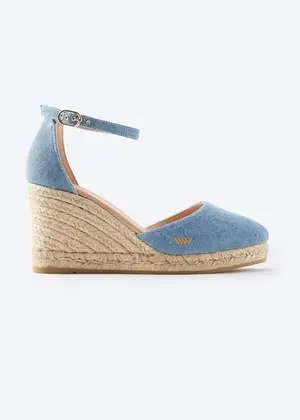 VISCATA Estartit Archive Canvas Espadrille Wedges With Ankle Strap - Light Denim