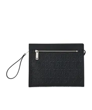 FERRAGAMO Logo Embossed Clutch Bag - Black