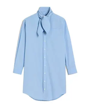 Ami Scarf-collar Cotton Shirt Dress - Blue