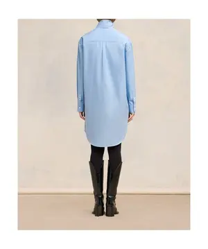 AMI Paris Cotton Shirt Dress With Scarf Collar - Blue