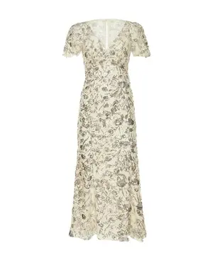 SELF-PORTRAIT Sequin-embellished V-neck Midi Dress