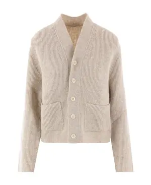LEMAIRE V-neck Wool Cardigan - Chalk