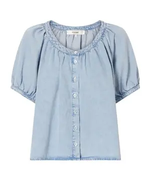 FRAME The Resort Cotton And Lyocell-blend Chambray Blouse - Blue