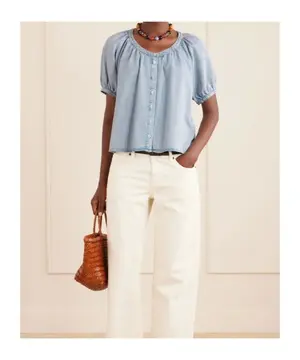 FRAME Resort Cotton And Lyocell-blend Chambray Blouse