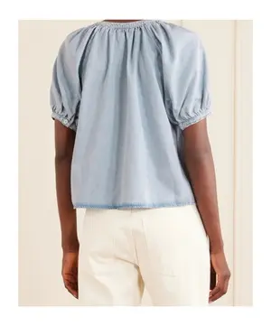 FRAME Resort Cotton And Lyocell-blend Chambray Blouse