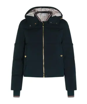Thom Browne Hooded Down Jacket With Gold-tone Hardware - Black