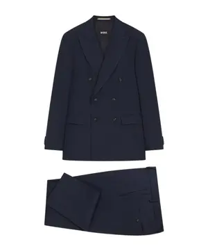 Hugo Boss Linen Blend Double-breasted Suits - Dark Blue