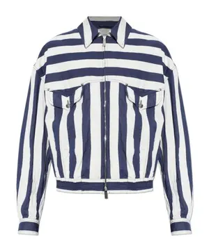 Versace Striped Cotton Denim Blouson - White